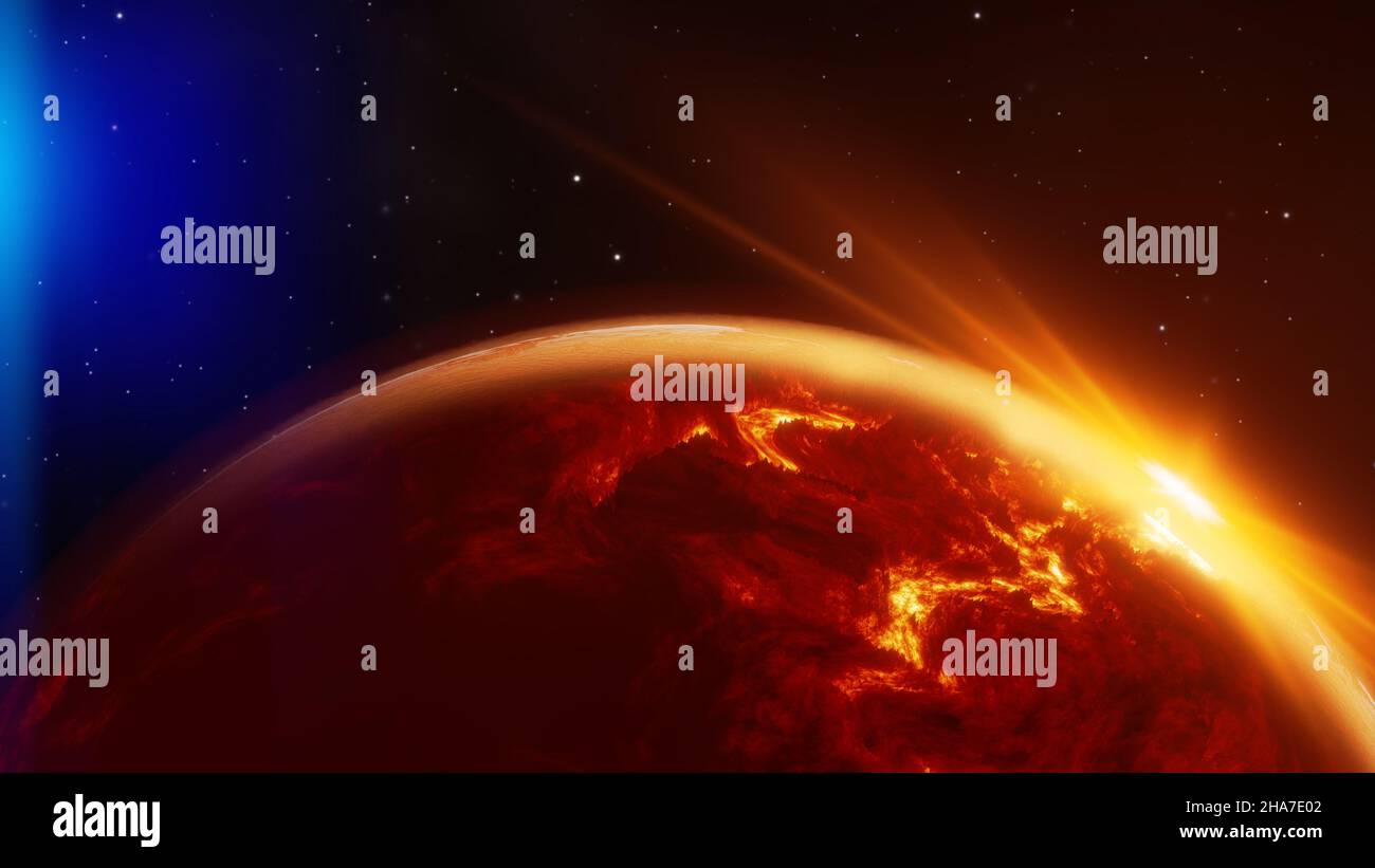 3d illustration of a glowing red planet in space with stars Stock Photo ...
