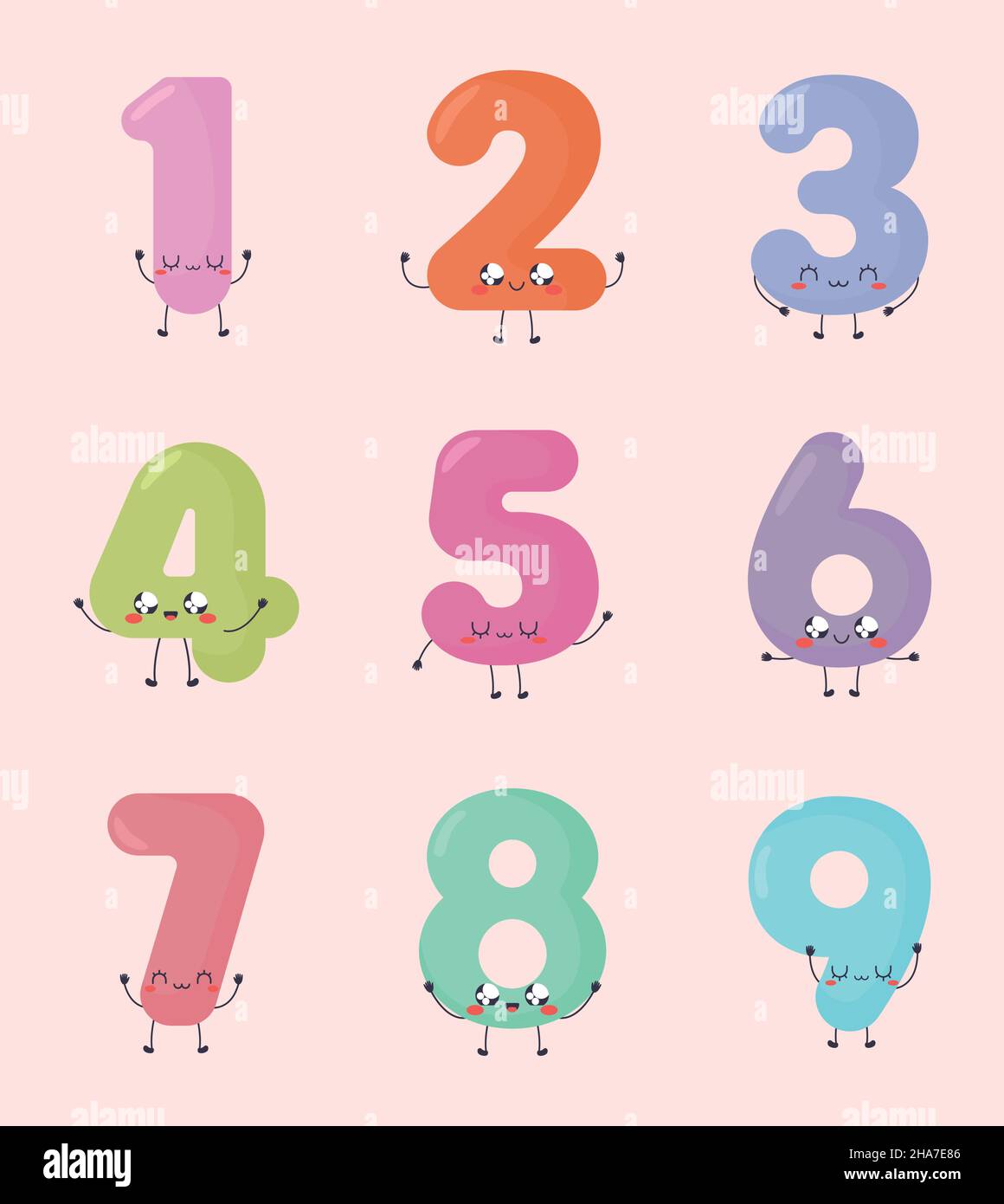 nine kawaii numbers Stock Vector Image & Art - Alamy