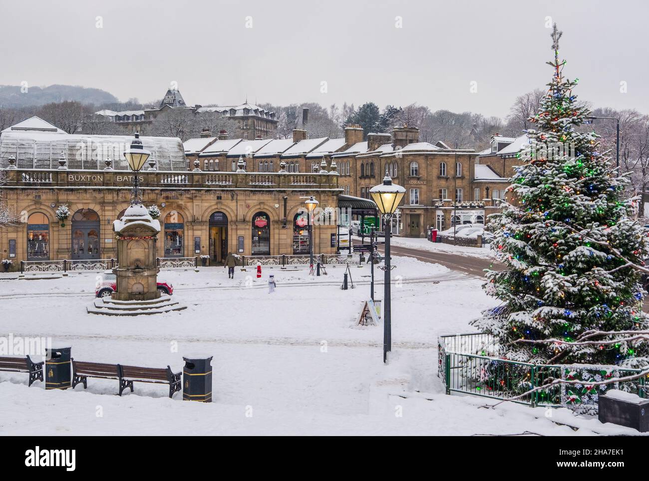 The centre of Buxton Derbyshire, a town in the Derbyshire Peak District ...