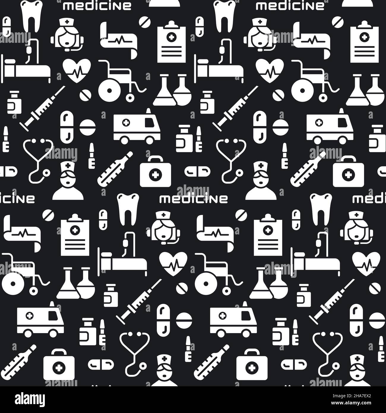 medicine and healthcare black and white seamless pattern illustration ...