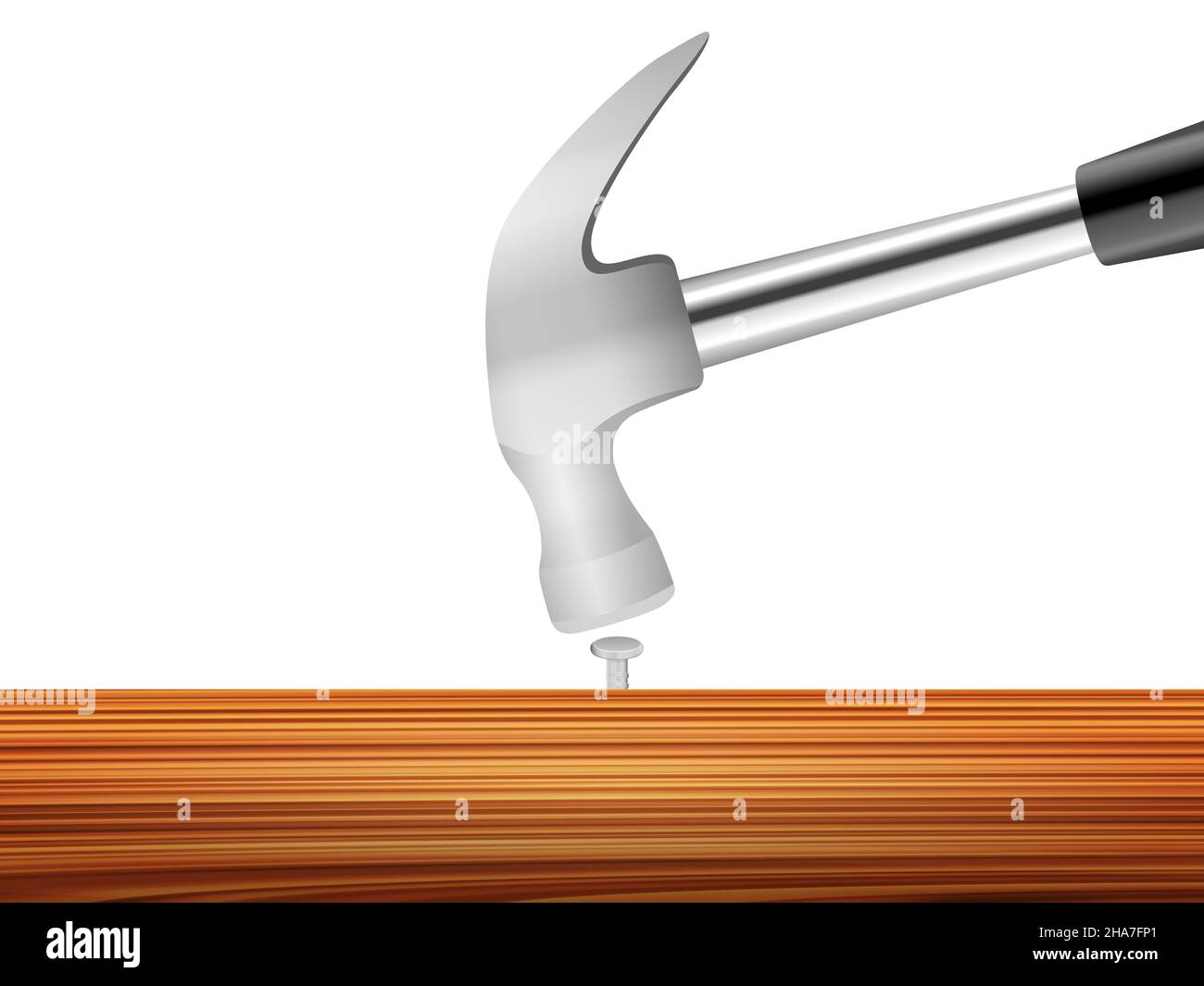 Hammer hit nail on the wooden floor. Vector illustration Stock Photo ...