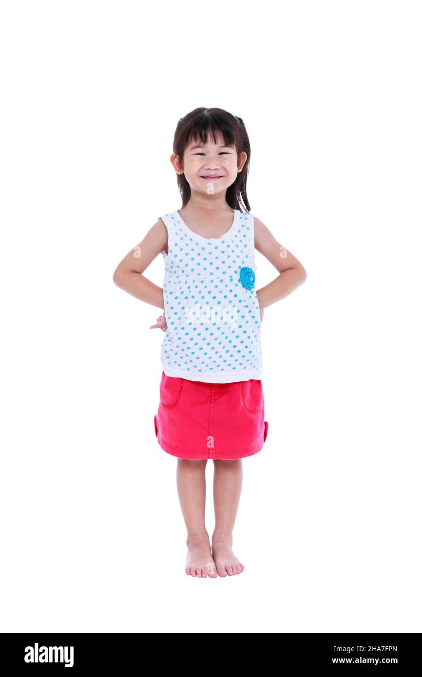 Full body of happy asian child posing in the studio, isolated on white ...