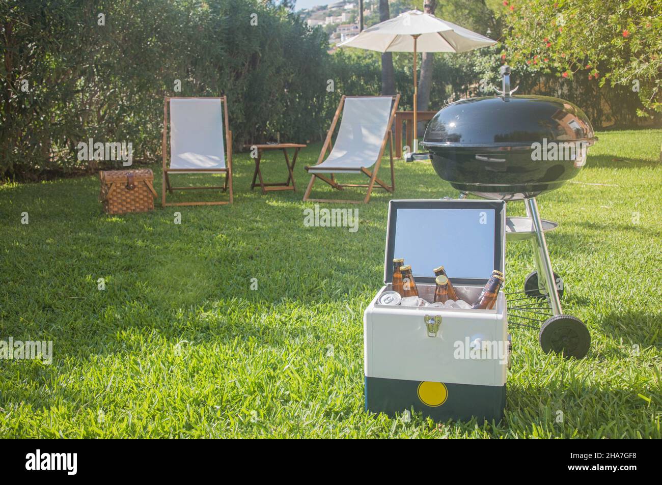 Summertime fun. Barbecue for summer family dinner in the backyard of ...