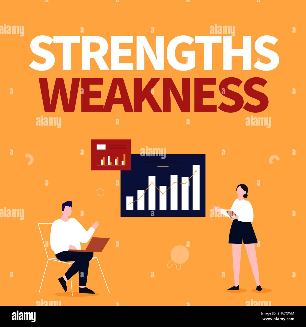 Text caption presenting Strengths Weakness. Business showcase ...