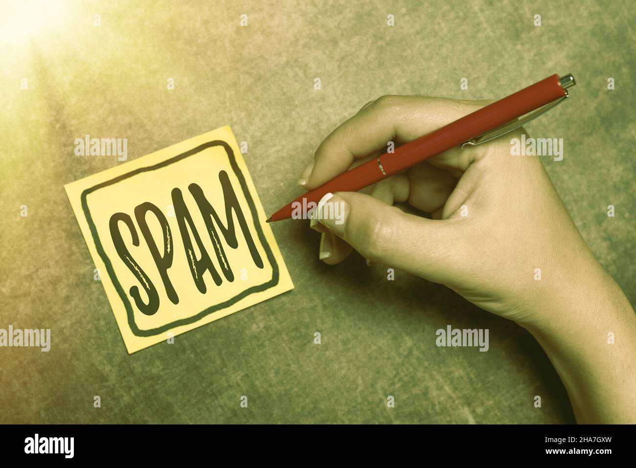 Sign displaying Spam. Concept meaning Intrusive advertising ...