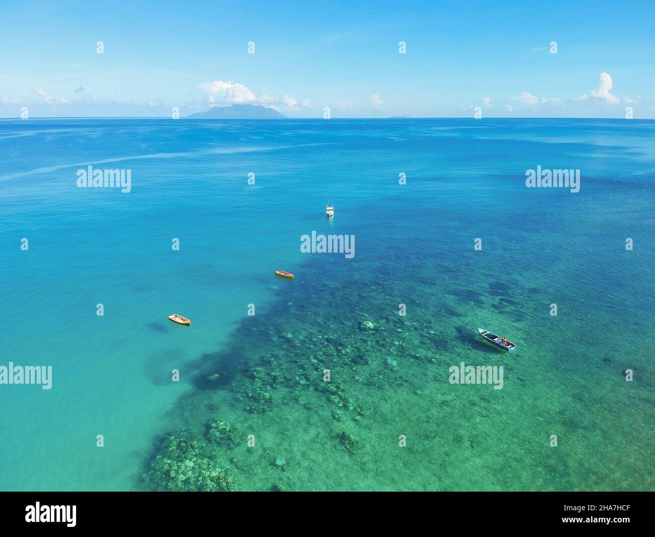 drone view of sunset beach on then northern area of Mahe island Stock ...