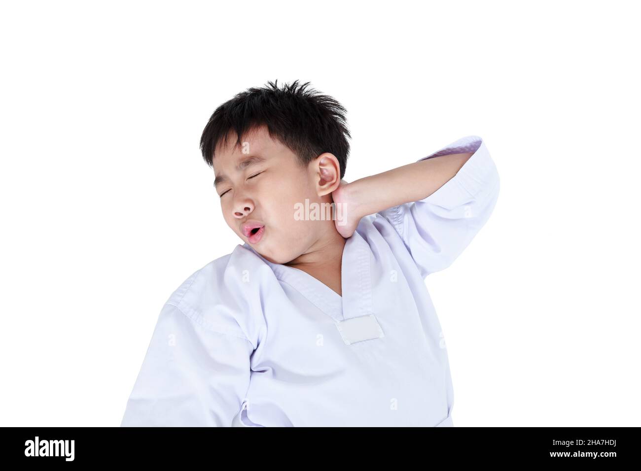 Accidents in sports. Asian child athletes taekwondo have a neck pain ...