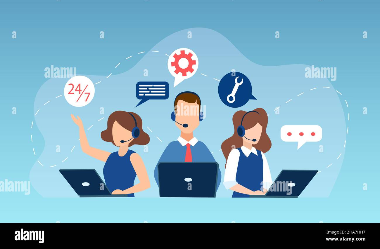 Vector of customer service agents consulting customers. Online ...