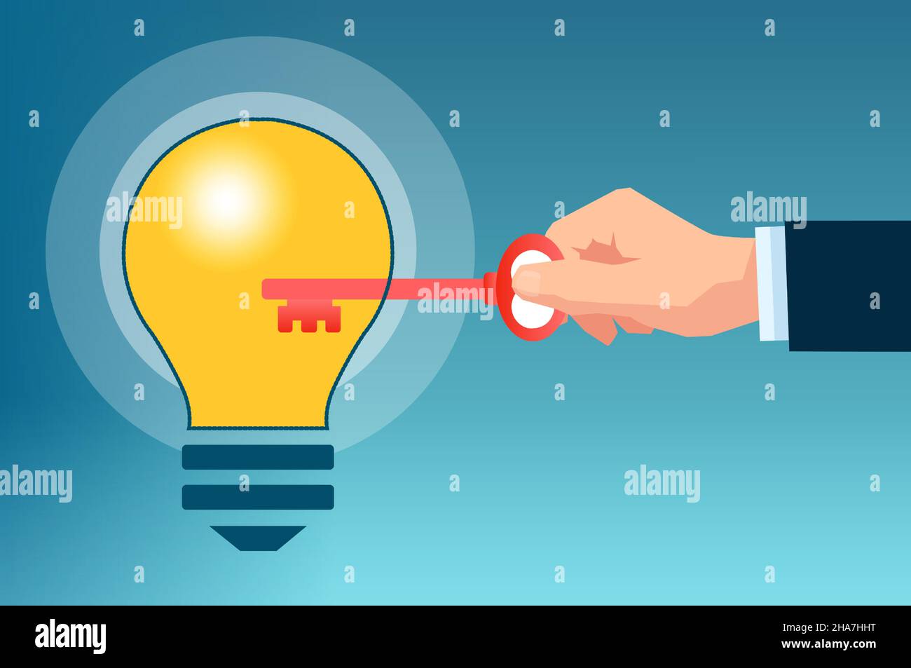 Vector of a business man with a key unlocking idea light bulb Stock ...