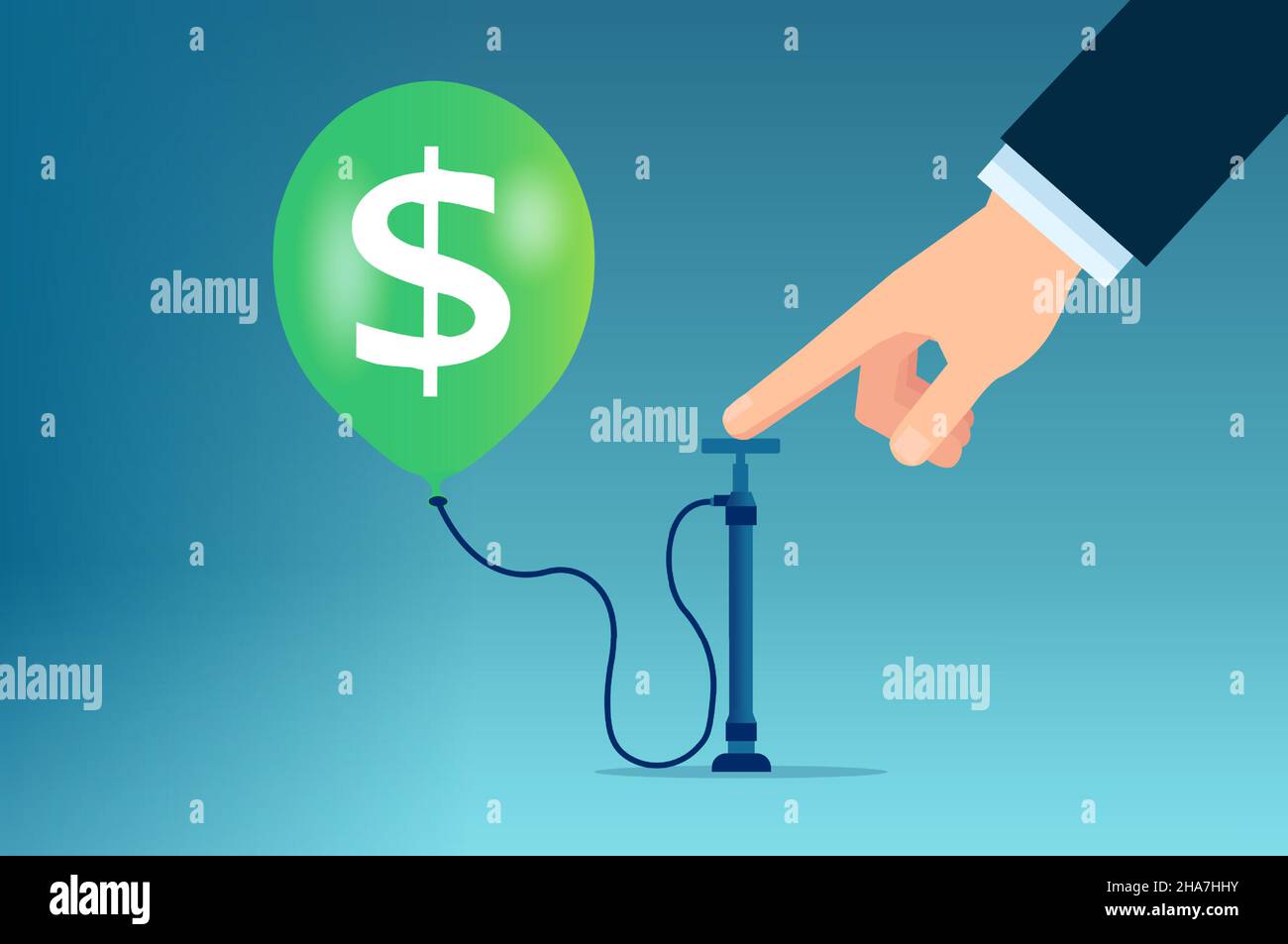 Money inflation concept. Vector of a businessman pumping air into big ...