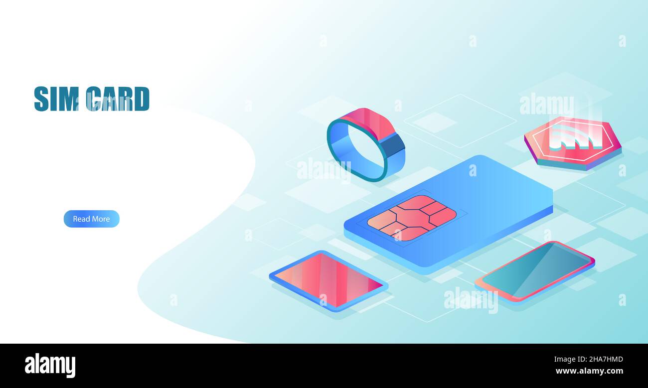 Isometric vector of a SIM card and mobile devices using microchip ...