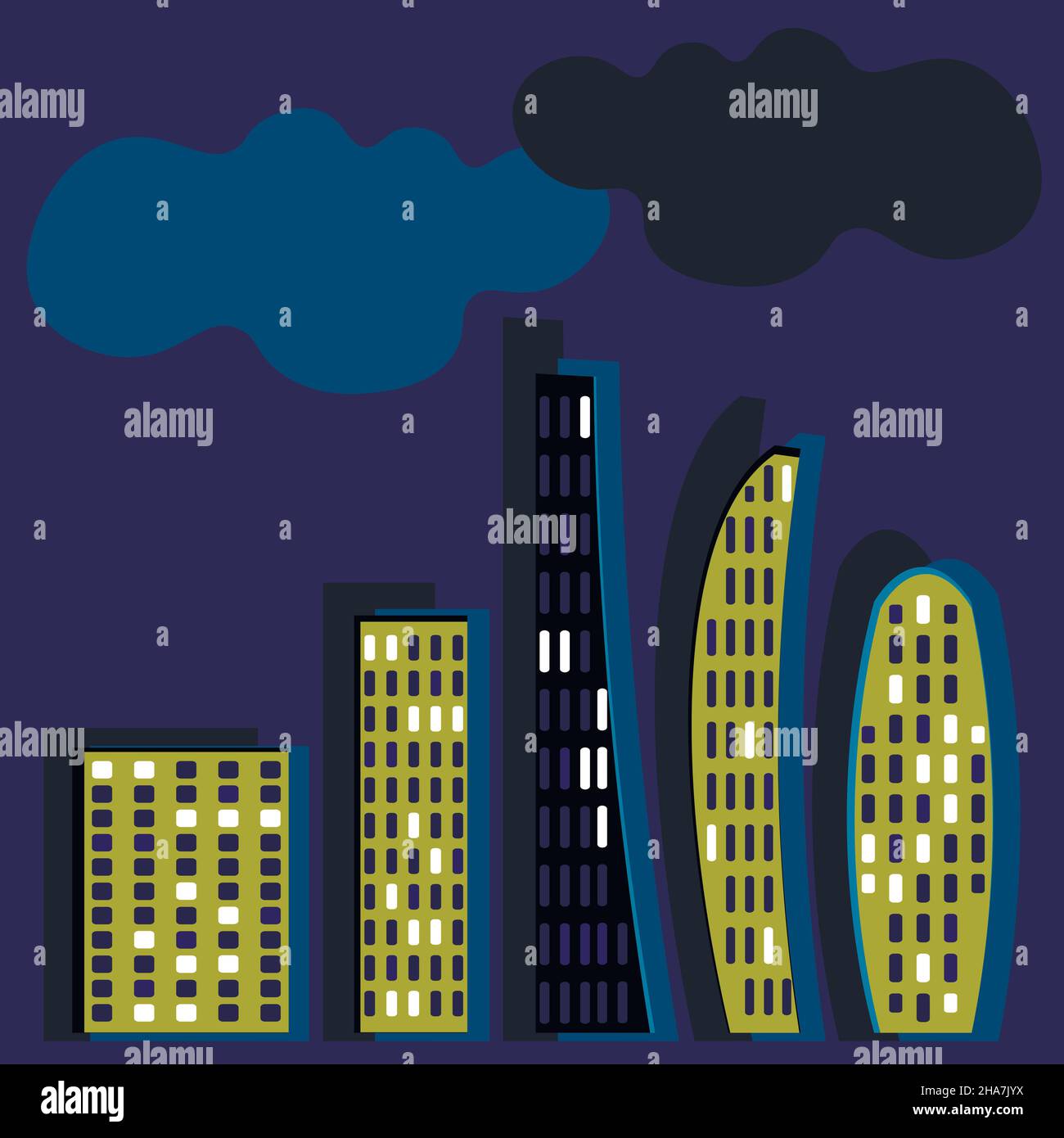 Pattern, endless ribbon on a square background - a stylized night city ...