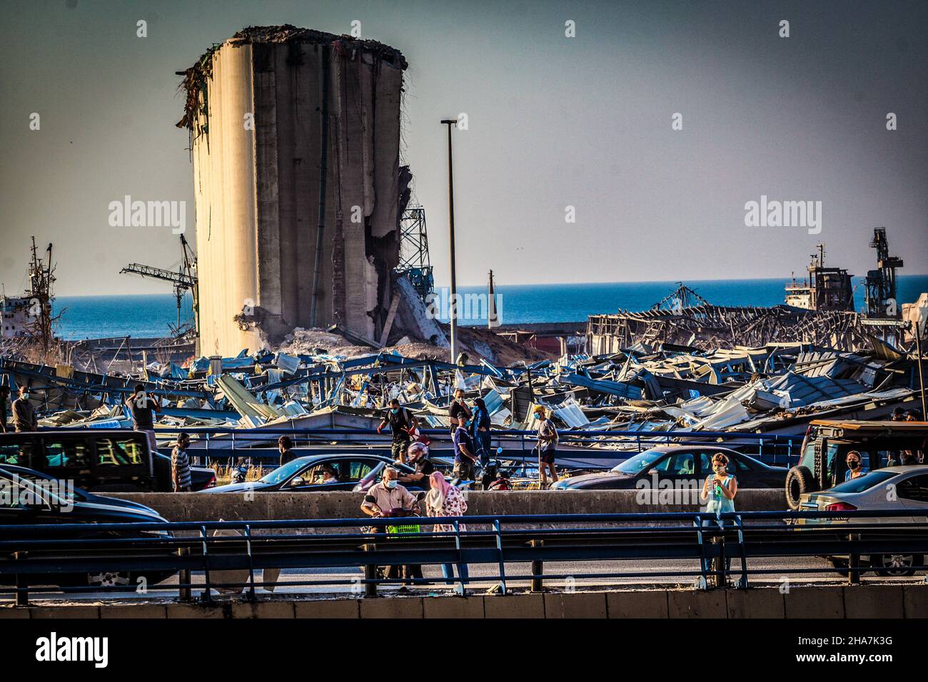 BEIURT, LEBANON - Aug 06, 2020: The port of Beirut with people around ...