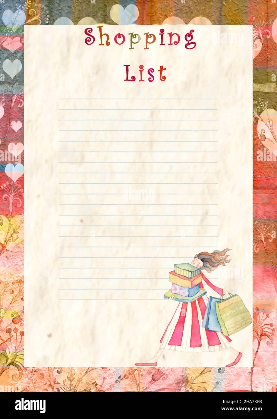 Background with space for shopping list Stock Photo - Alamy