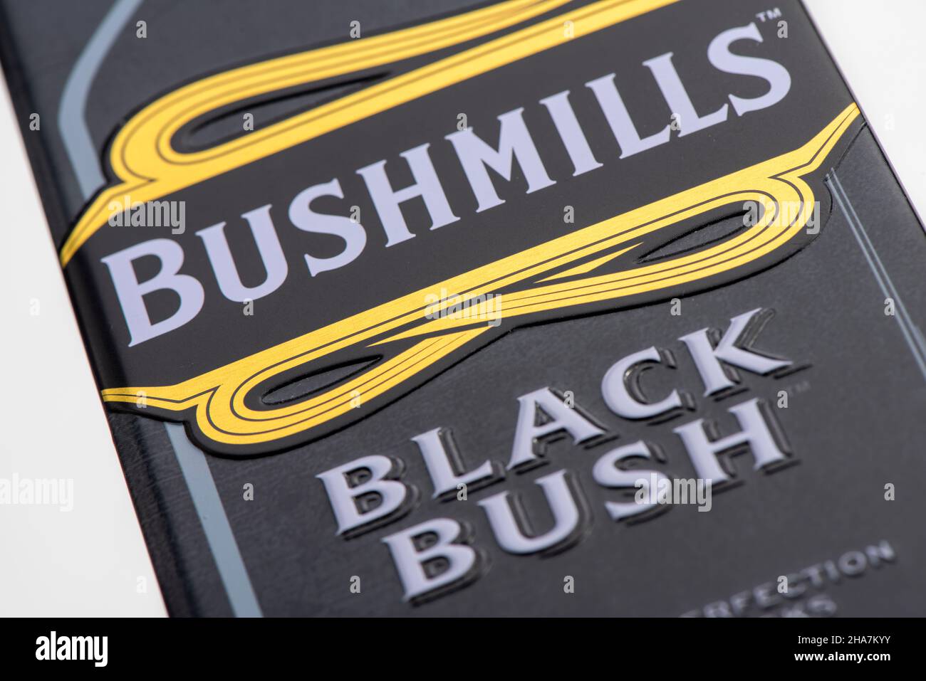 EDINBURGH, SCOTLAND - DECEMBER 10, 2021: box of BUSHMILLS single malt ...