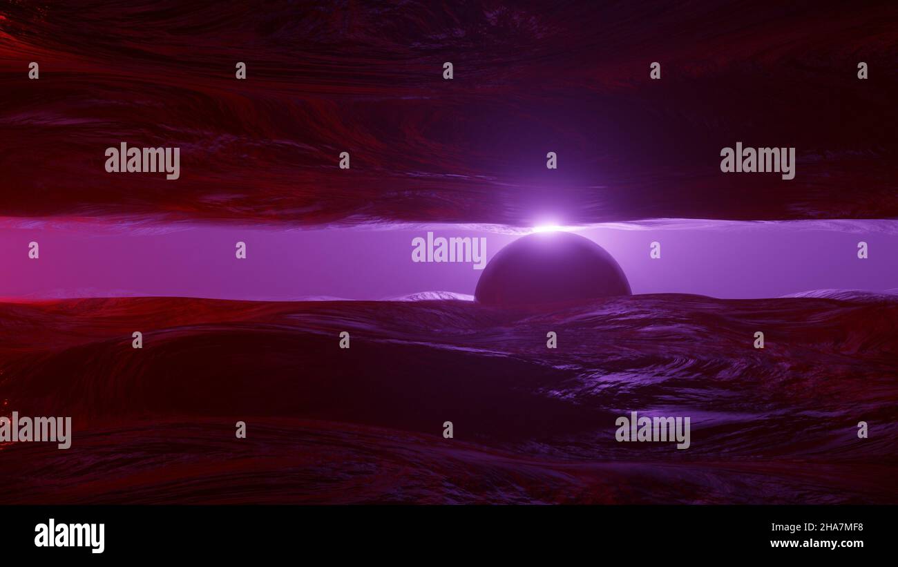 Panorama of Mars at sunset, sunrise above the surface of Mars, Martian ...