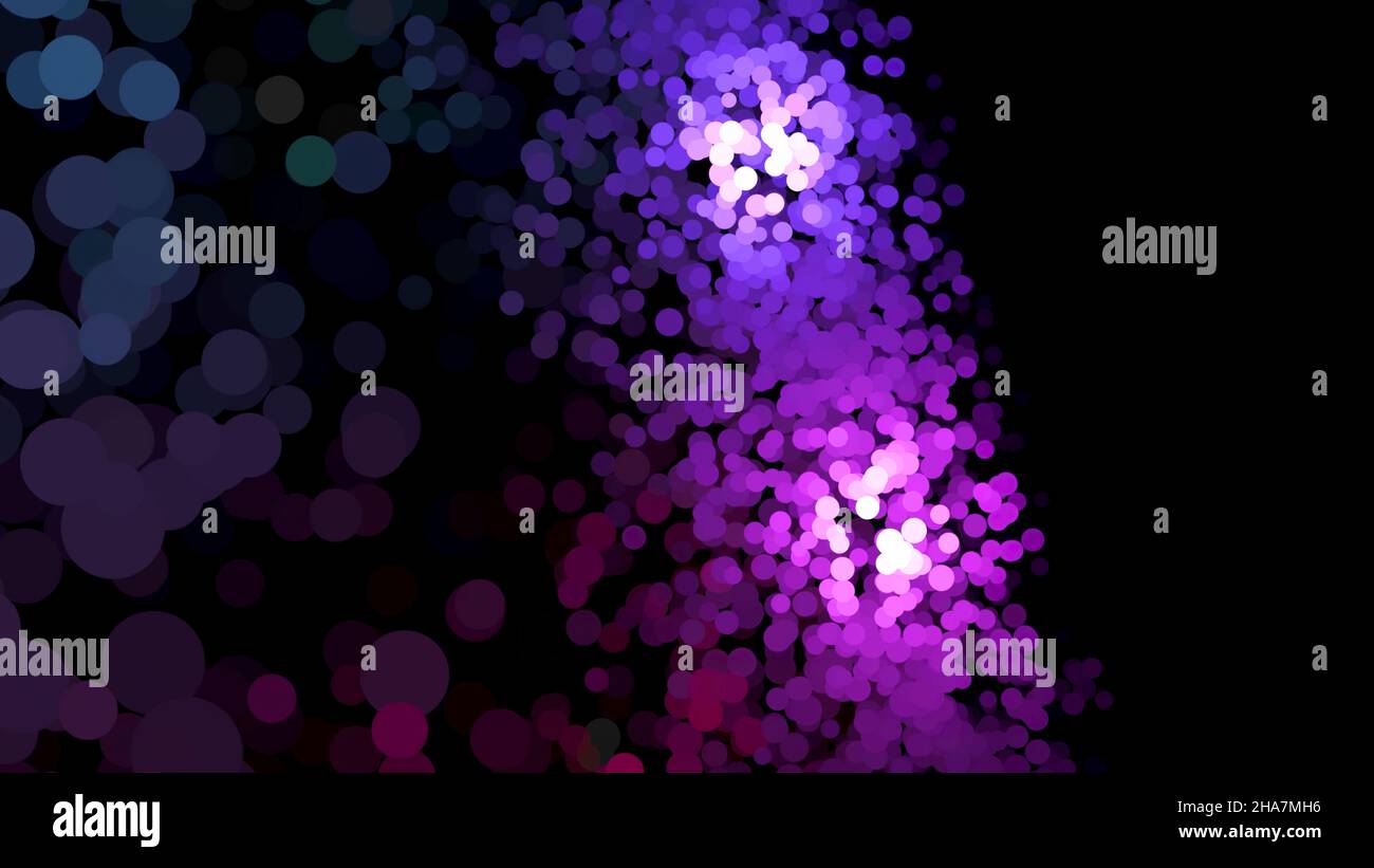 Abstract round particles on black background. Animation. Clear colored ...