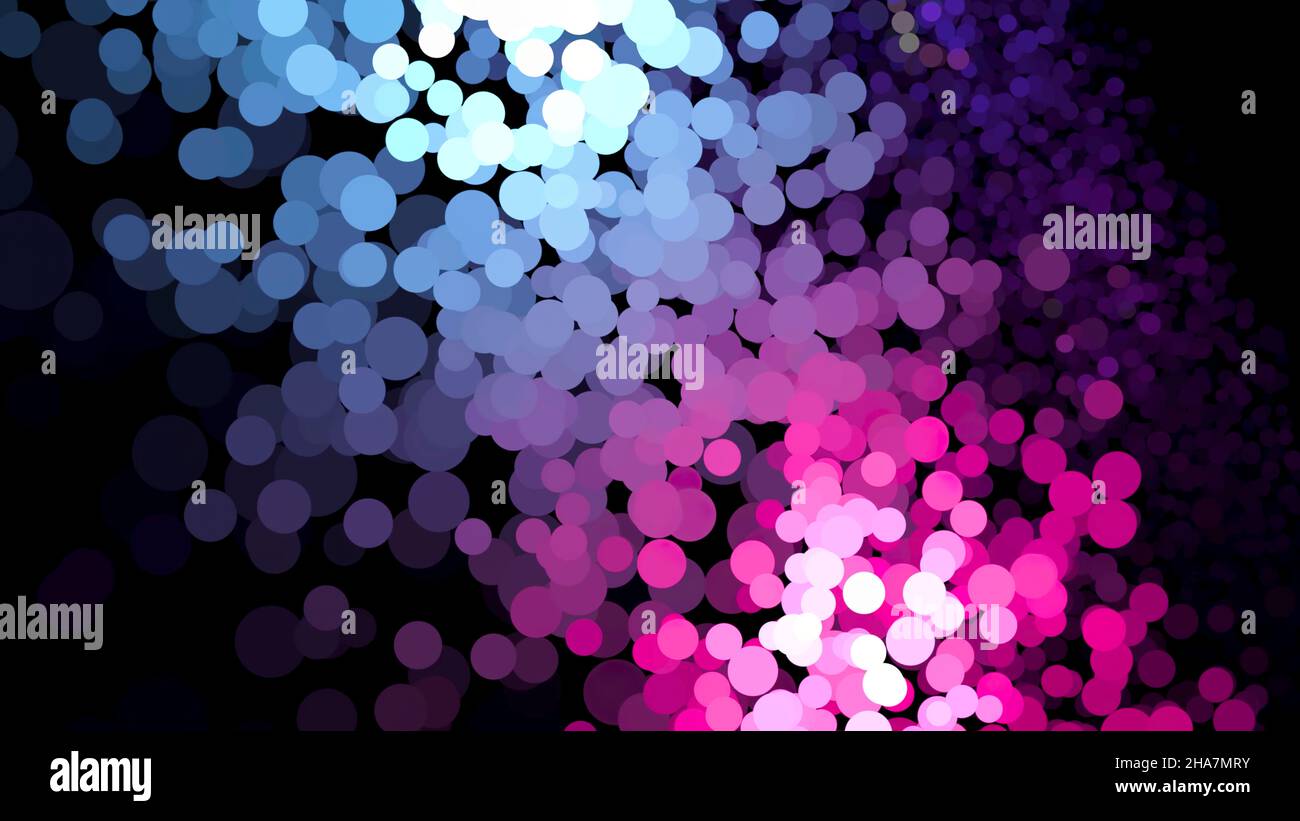 Abstract round particles on black background. Animation. Clear colored ...