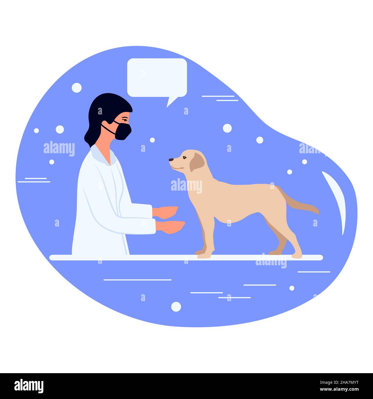 Vector illustration Visit to doctor with dog. Veterinary clinic ...