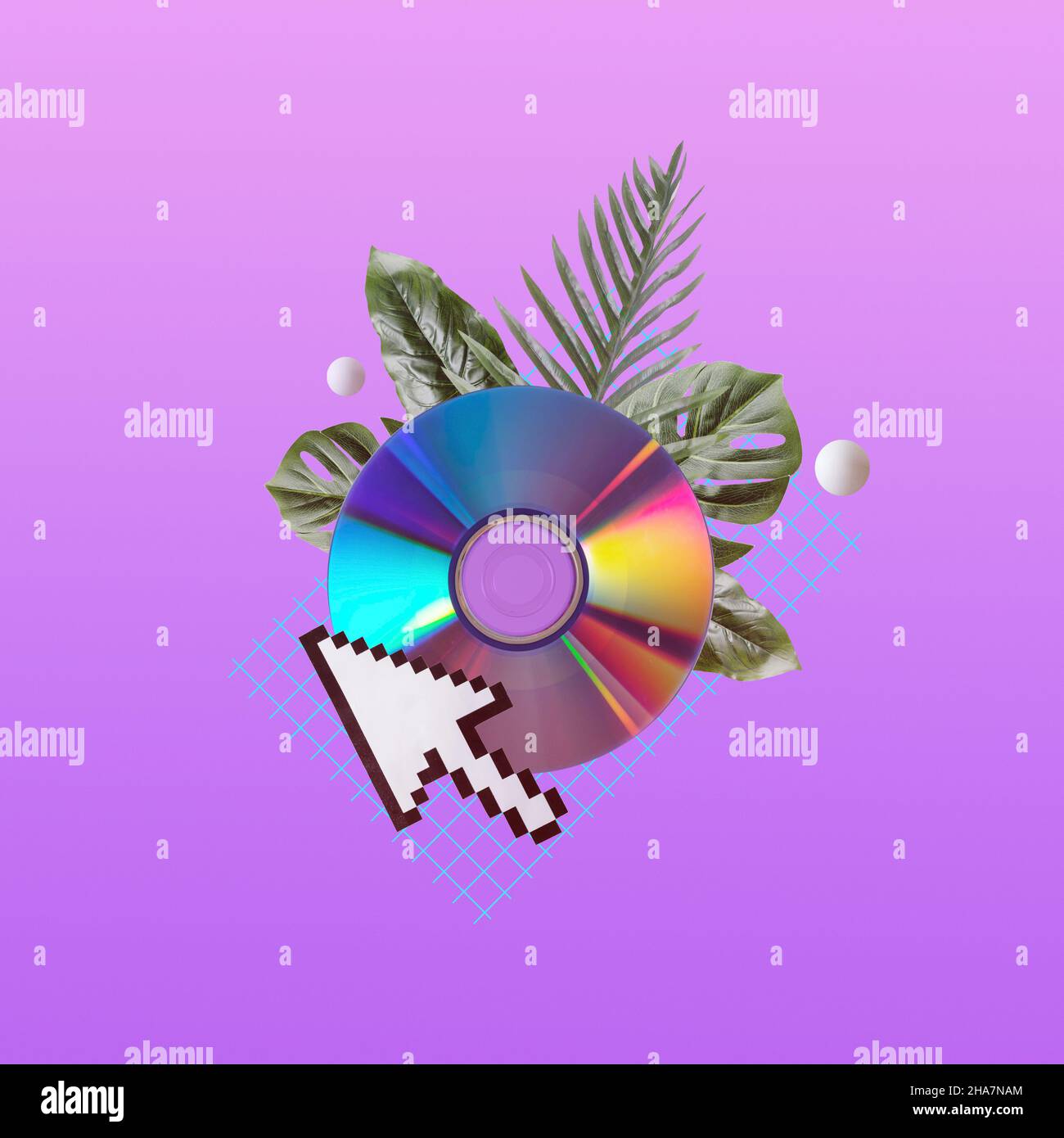 Fancy nostalgic graphic collage with disk and computer screen cursor ...