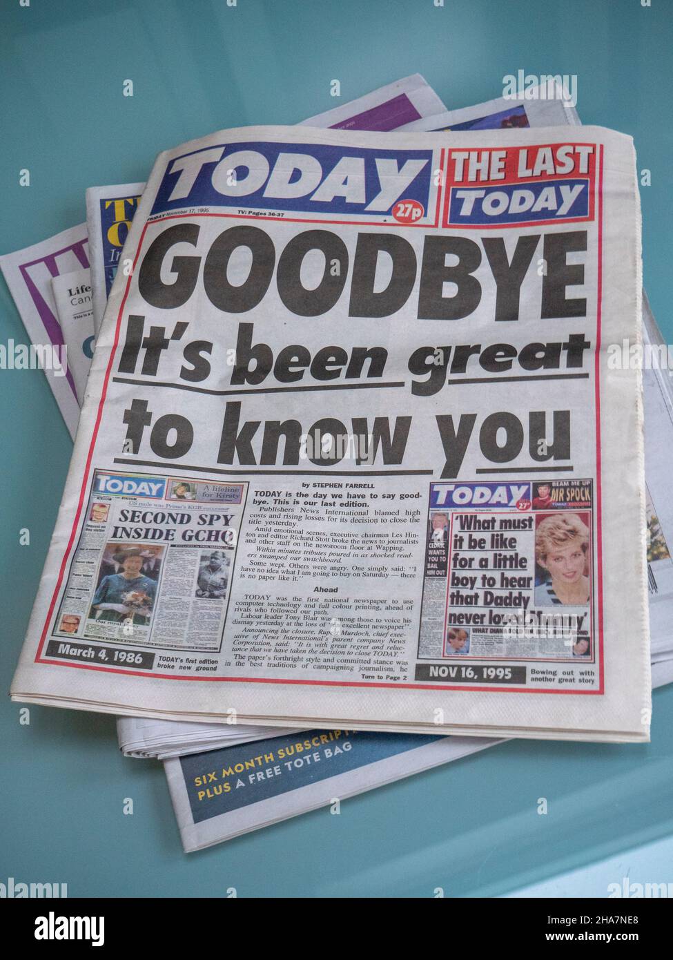 Last edition of Today newspaper the tabloid paper closed in 1995 Stock ...