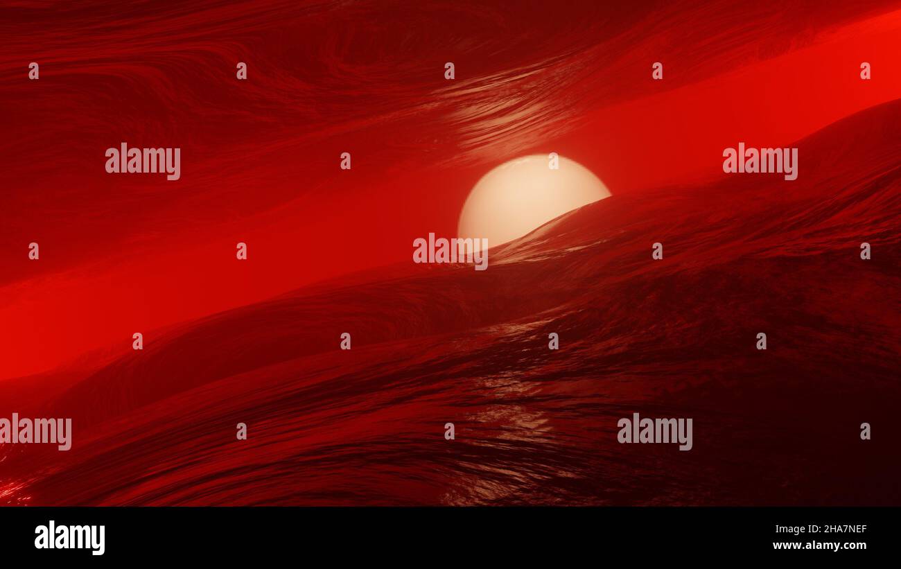 Panorama of Mars at sunset, sunrise above the surface of Mars, Martian ...