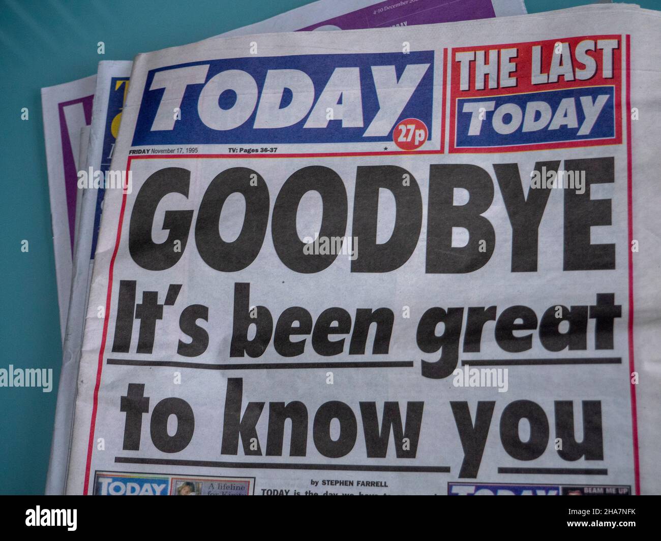 Last edition of Today newspaper the tabloid paper closed in 1995 Stock ...
