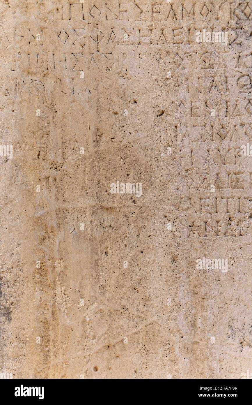 Phaselis, Turkey - November 08, 2021: ancient Greek inscription on the ...