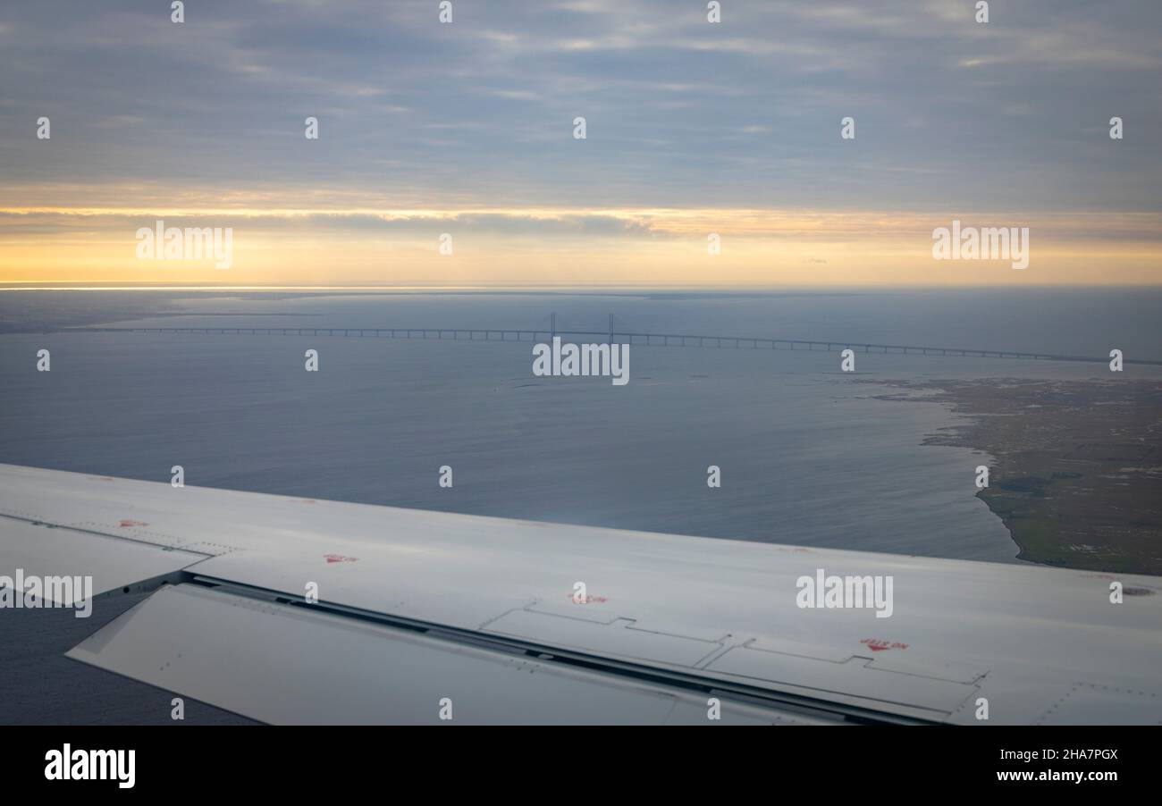 Flight over the big bridge in Danmark Stock Photo - Alamy