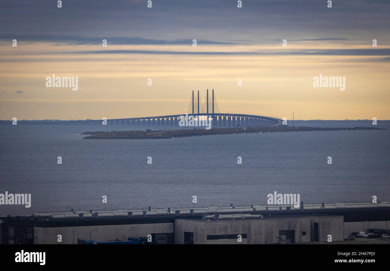Flight over the big bridge in Danmark Stock Photo - Alamy