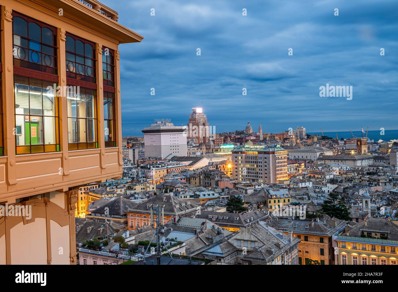 VIew of the old town of Genoa, with its monuments and churches from the ...