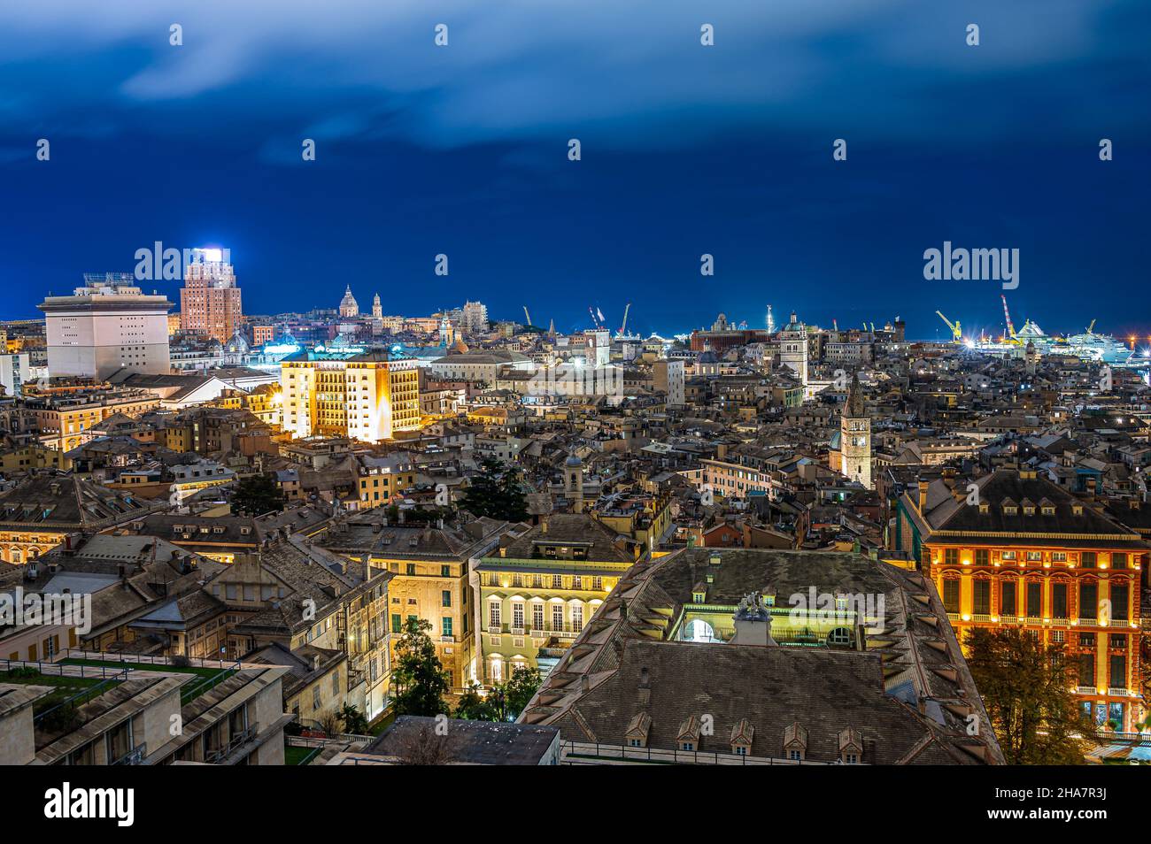 VIew of the old town of Genoa, with its monuments and churches from the ...