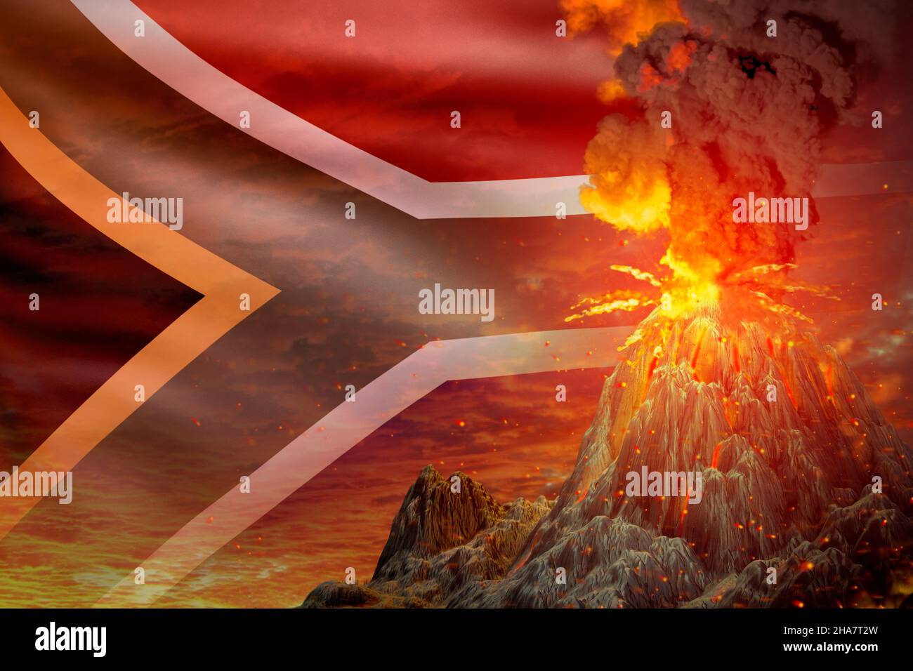 conical volcano blast eruption at night with explosion on South Africa ...