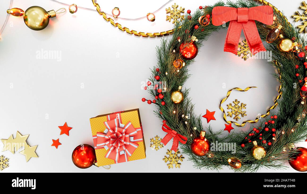 new year bg with present and garlands on chroma key screen, isolated ...