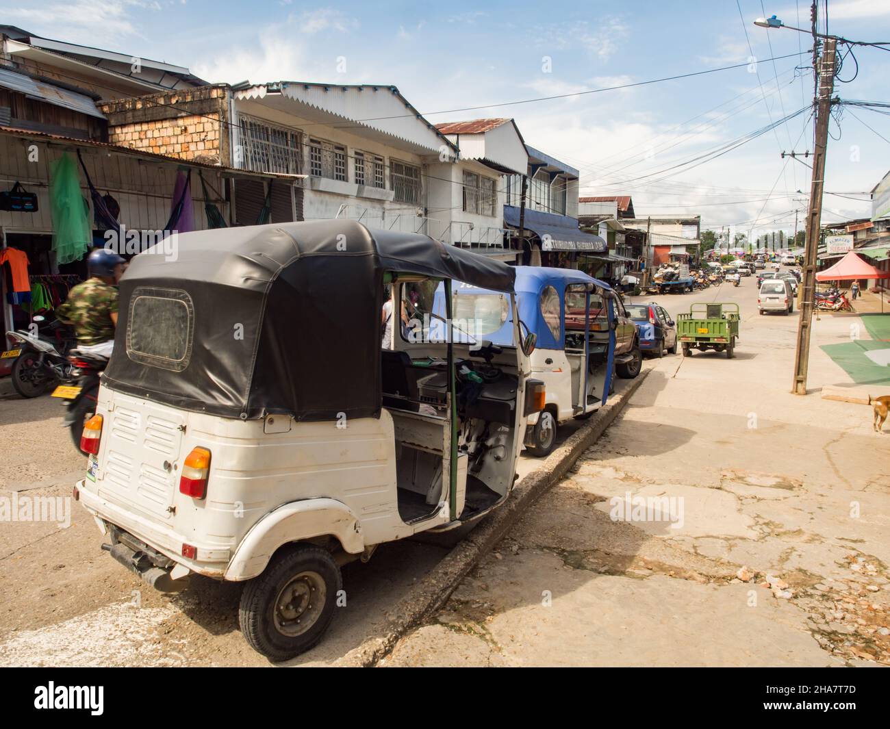 Leticia, Amazonas, Colombia, Dec, 2017: Various rickshaws, motors and ...