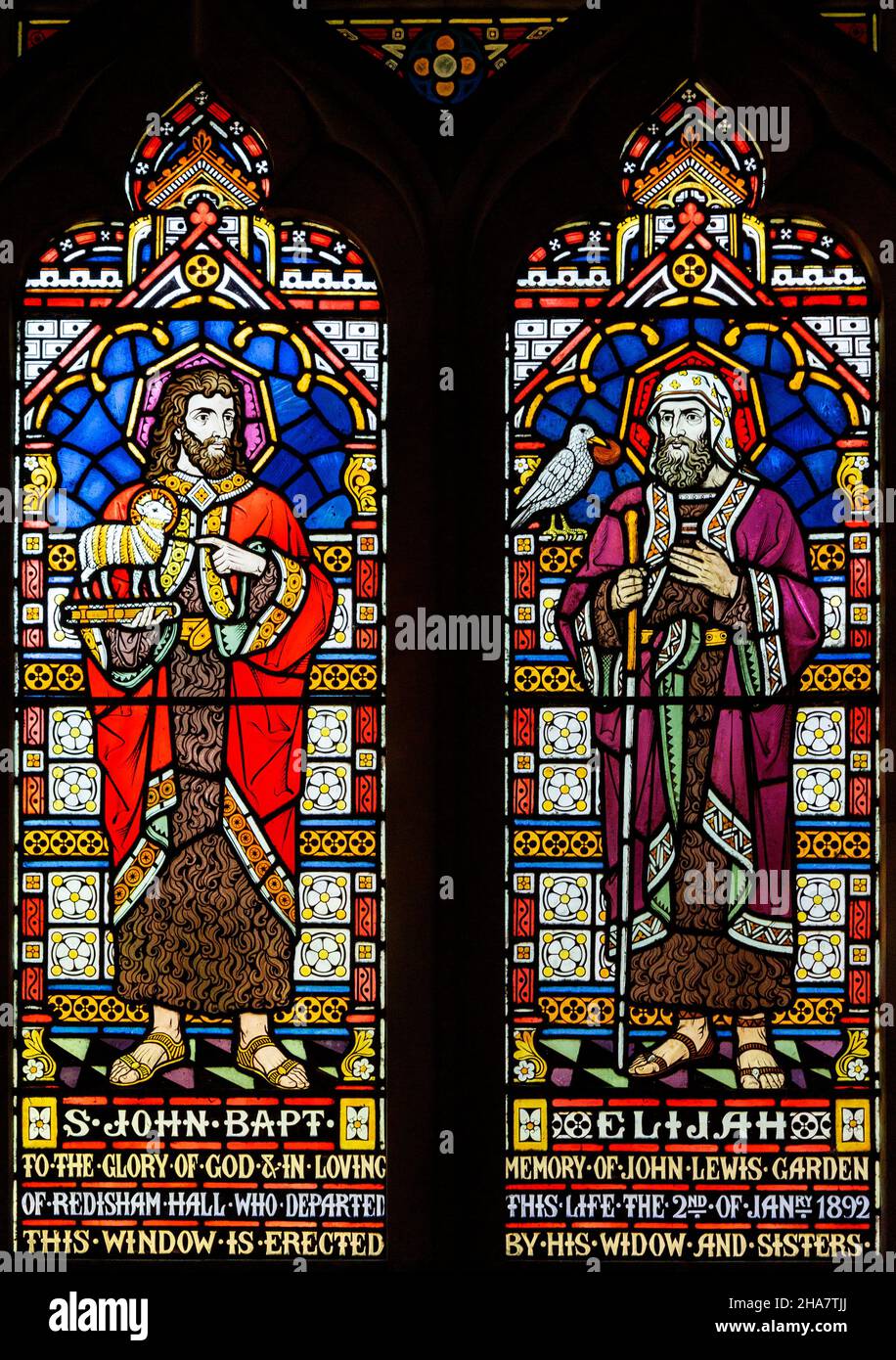 Stained glass window depicting Saint John the Baptist and the prophet ...