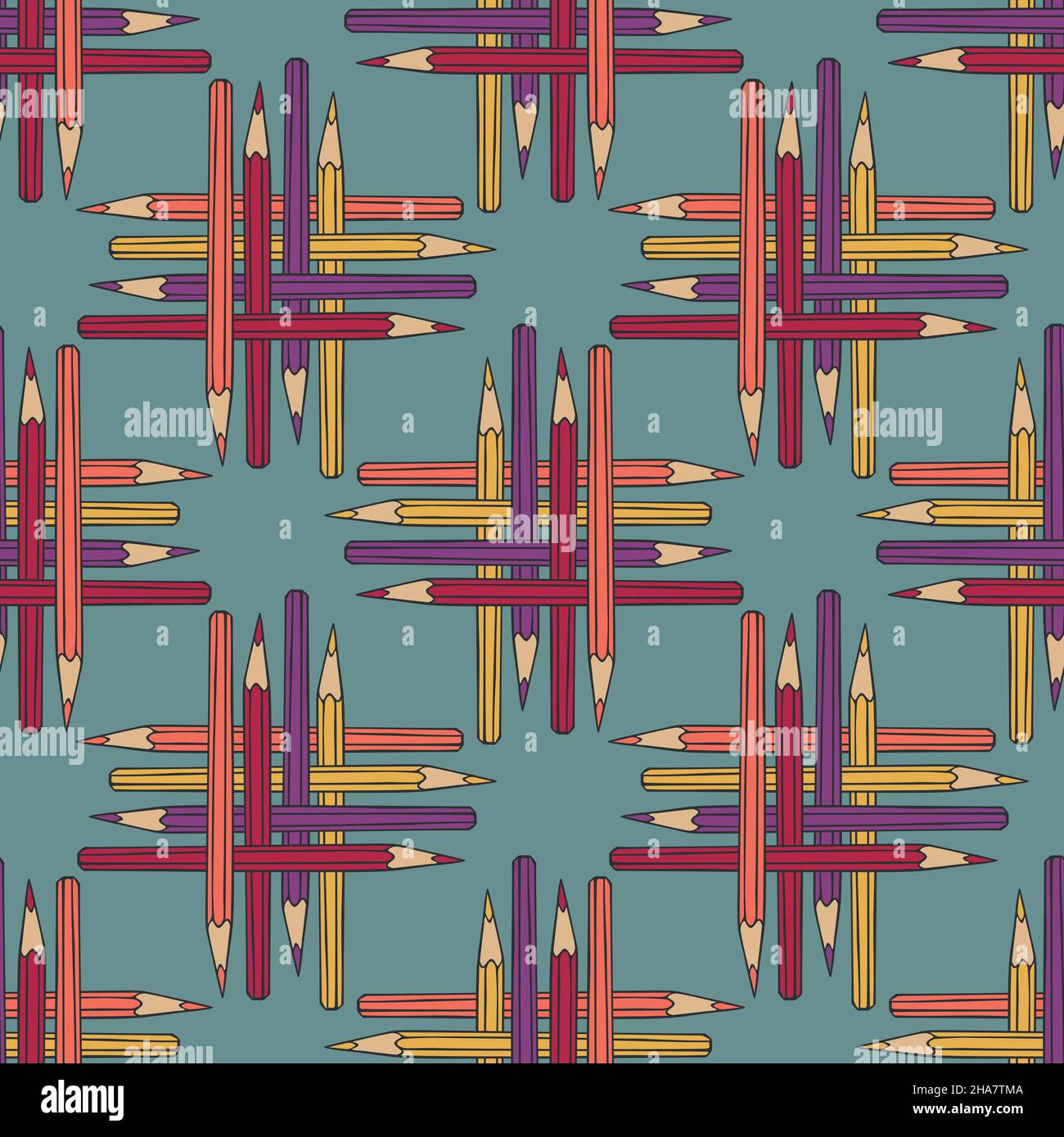 Vector seamless pattern with color pencils. Design with knotty pencils ...