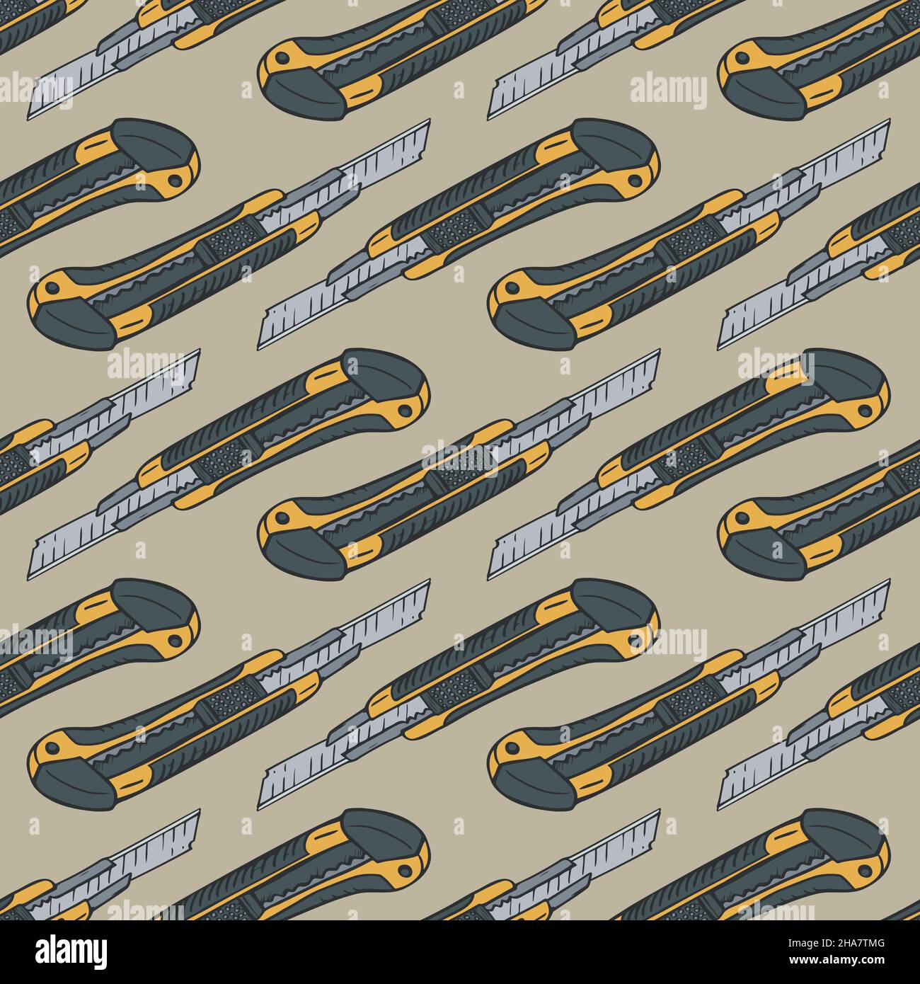 Vector seamless pattern with stationery knives. Design with boxcutters ...