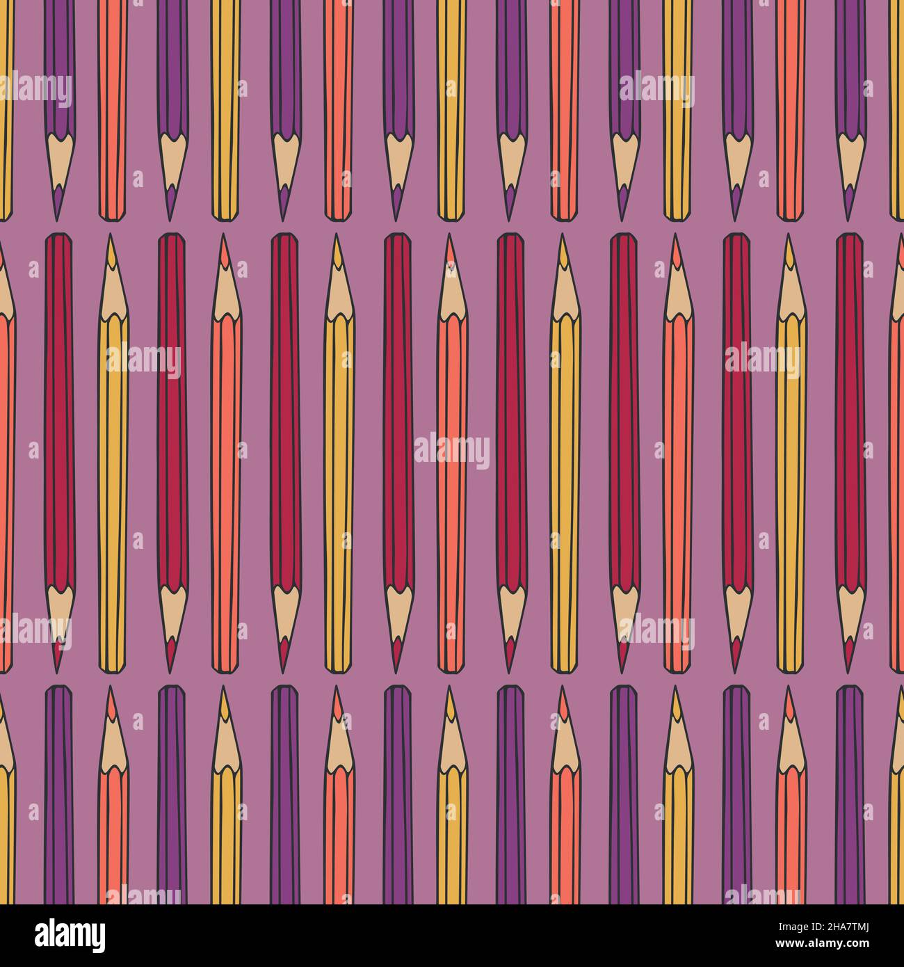 Vector seamless pattern with color pencils. Hand drawn design Stock ...