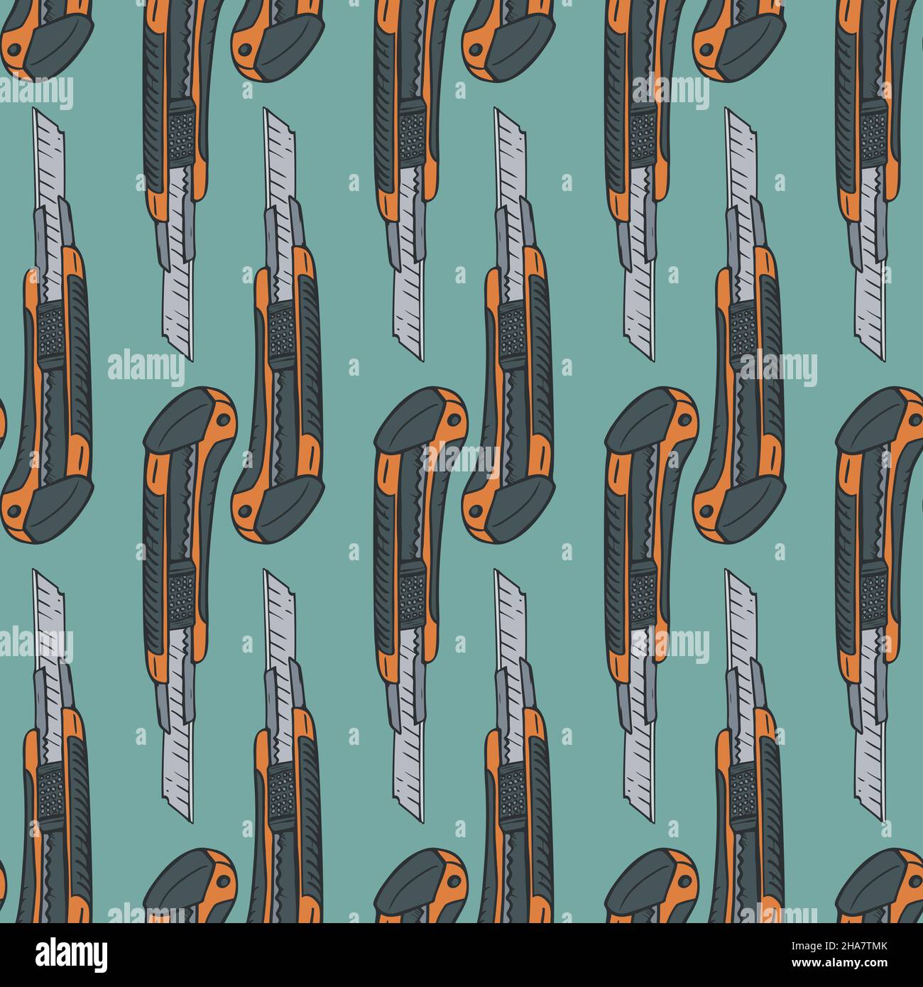 Vector seamless pattern with boxcutters. Hand drawn design with ...