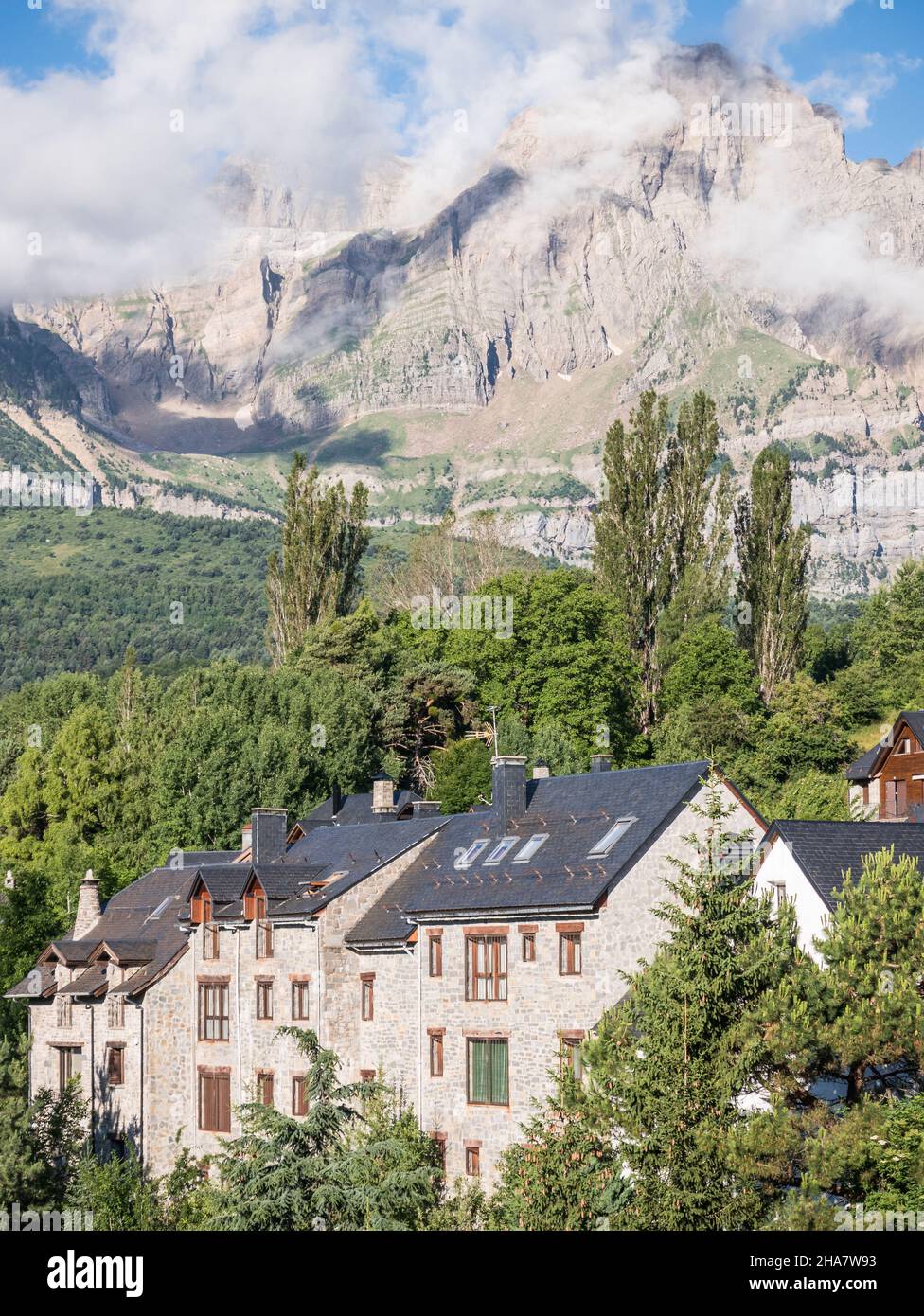 View of Tramacastilla, Valle de Tena valley, Huesca, Aragon, Spain. In ...