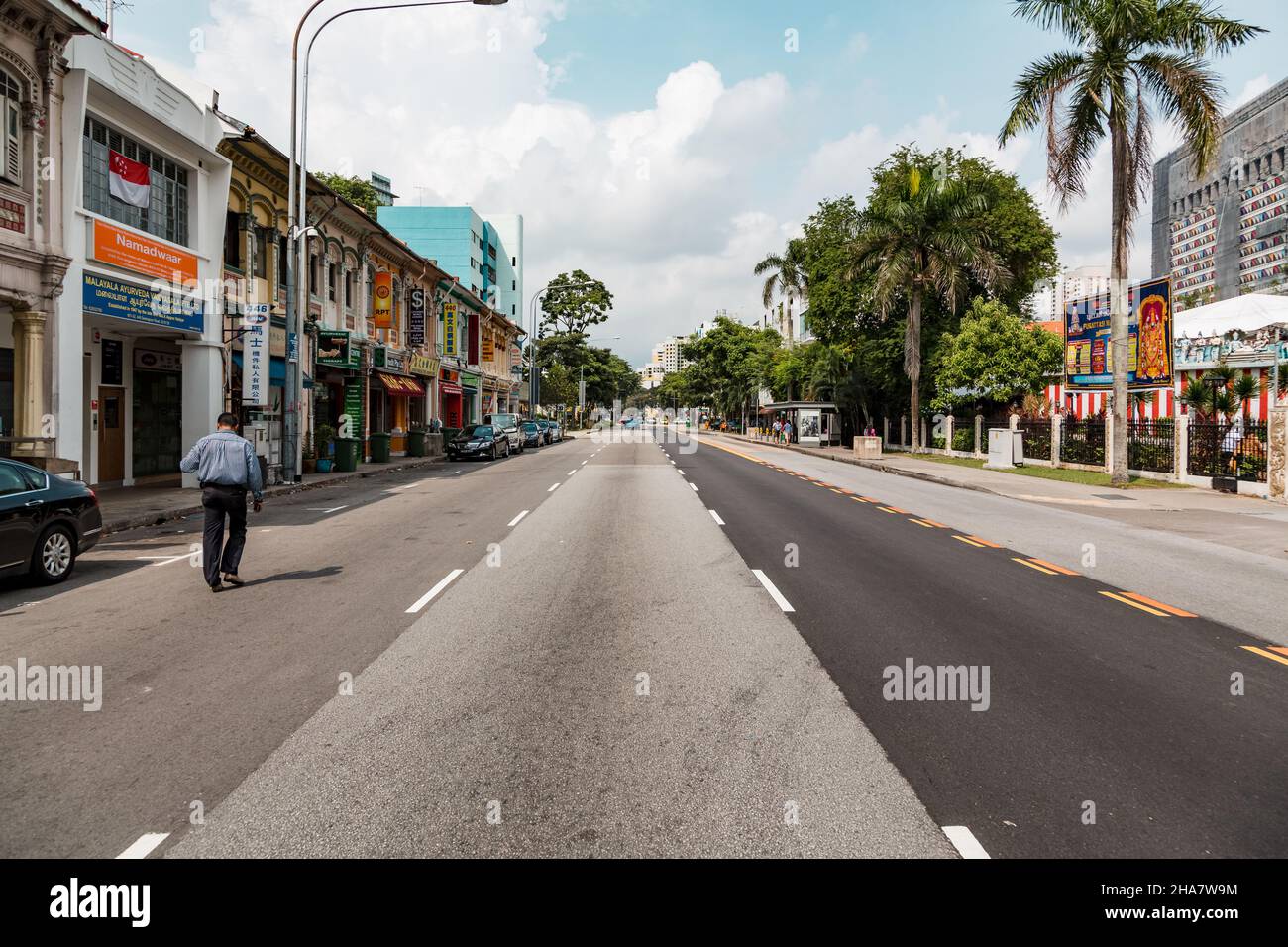 Empty highway with shops Stock Photo - Alamy