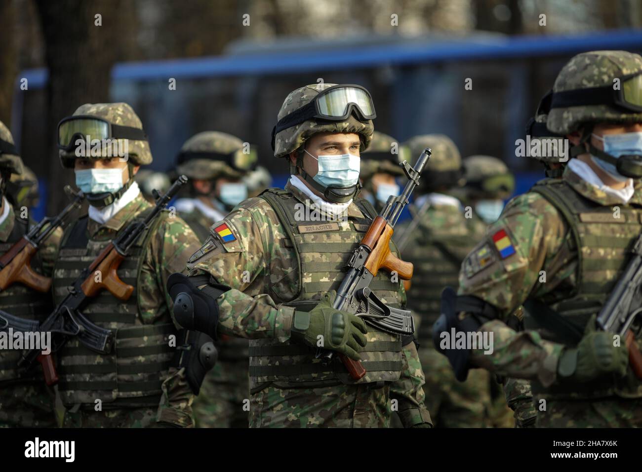 Bucharest, Romania - 1 December, 2021: Romanian army soldiers prepare ...
