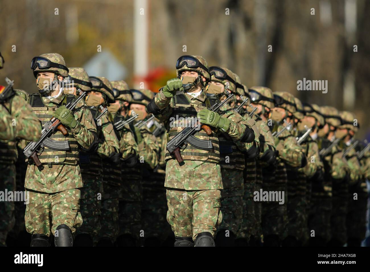 Bucharest, Romania - 1 December, 2021: Romanian army soldiers march ...