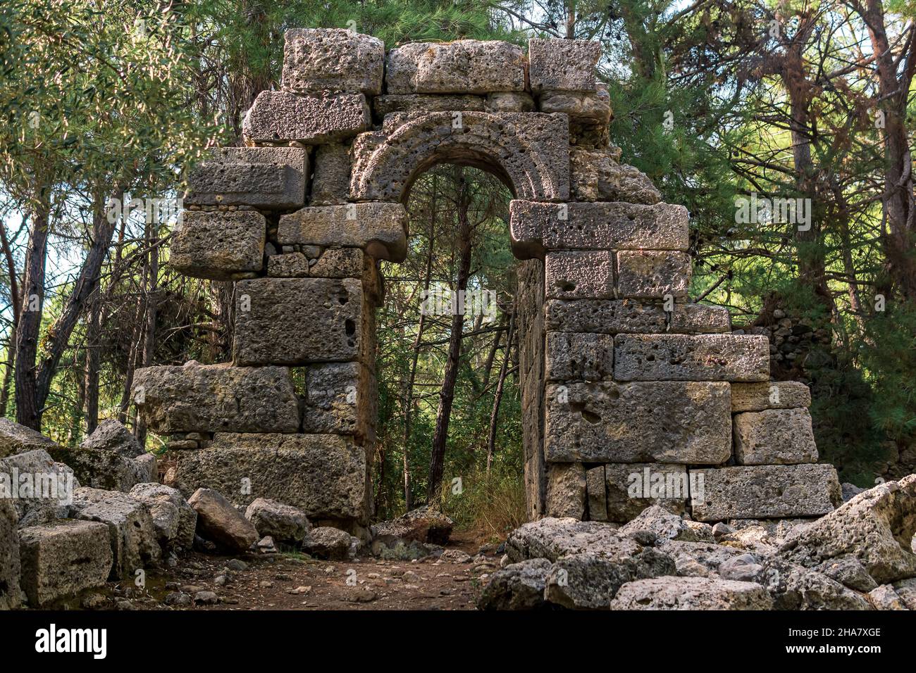 ruins of ancient building among the forest in the antique city of Phaselis Stock Photo - Alamy