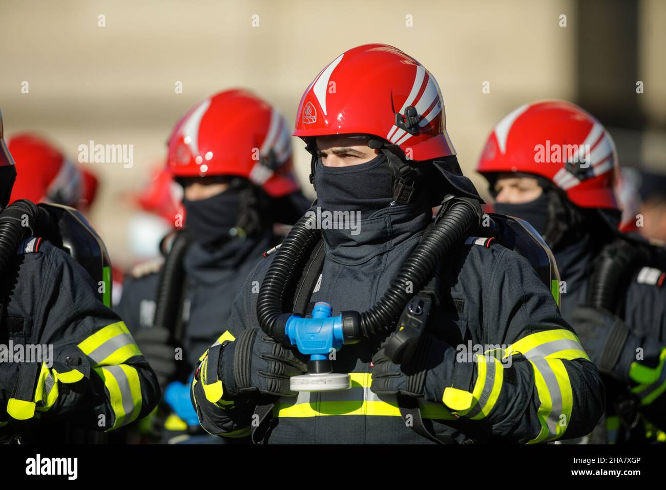 Bucharest, Romania - 1 December, 2021: Romanian firefighters march ...