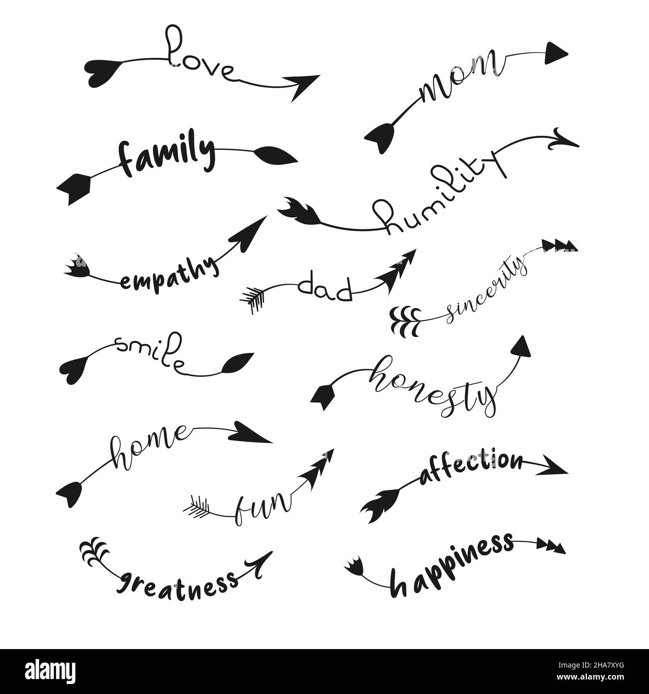 Arrow words. Different styles and arrowheads. Beauty words Stock Vector ...