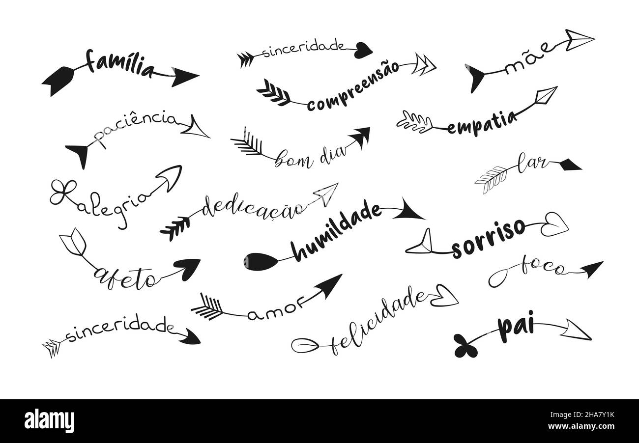 Arrow words in Brazilian Portuguese. Different styles and arrowheads ...