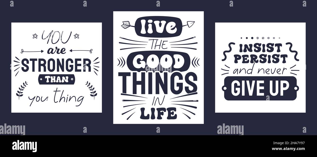 Three vintage posters. Inspirational and motivational phrases Stock ...