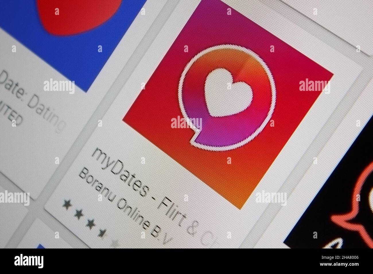 Ivanovsk, Russia - November 28, 2021: myDates app on the display of ...